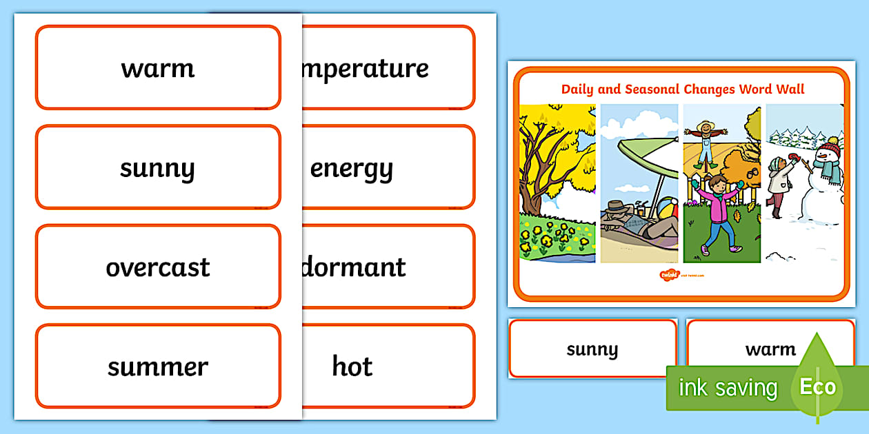 Daily and Seasonal Changes Word Wall (teacher made) - Twinkl