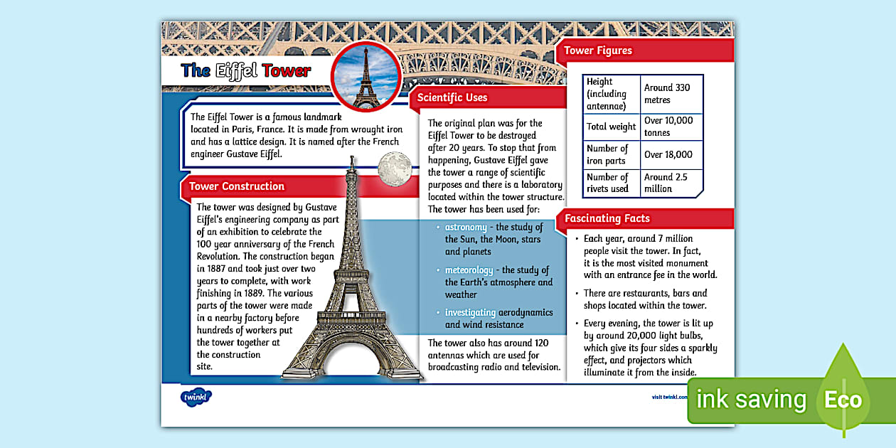Eiffel Tower Fact File - Around the World - KS2 - Twinkl