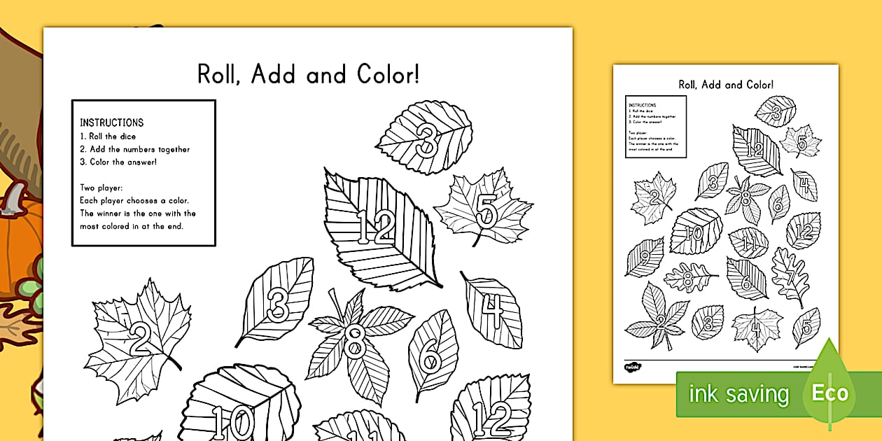 Roll, Add, and Color Fall Math Game for Kids | Twinkl USA