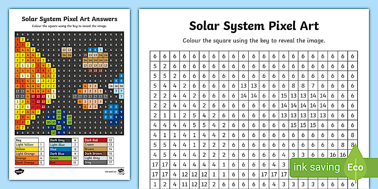 Solar System Pixel Art Template (Teacher-Made) - Twinkl
