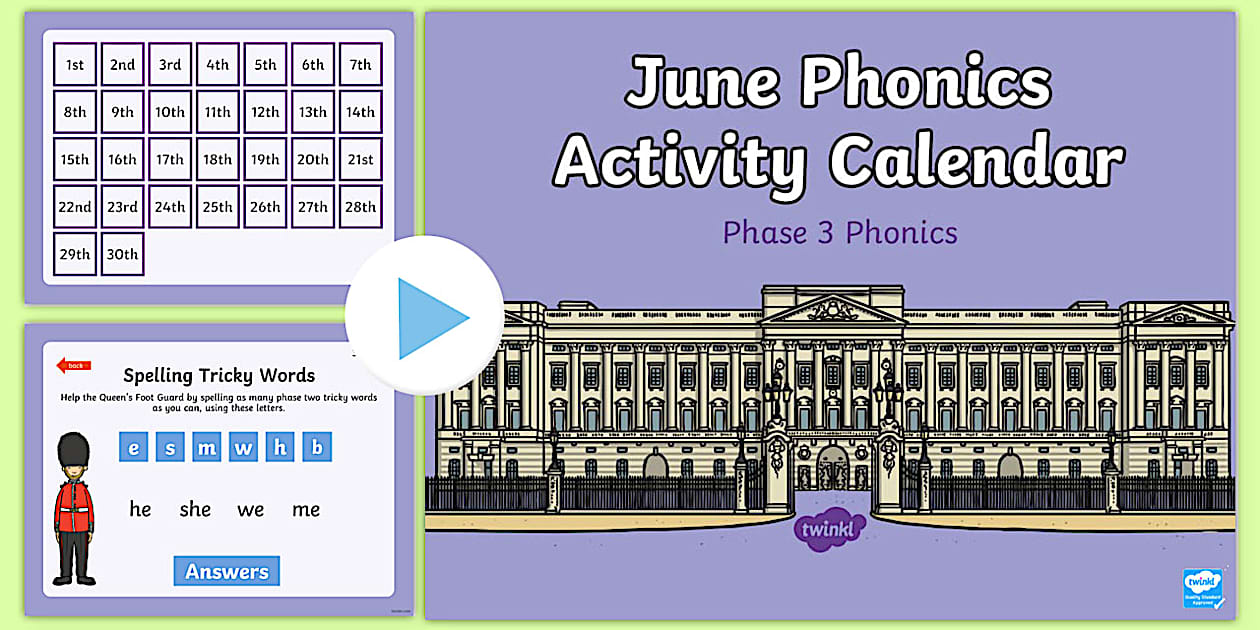 Phase 3 June Phonics Activity Calendar PowerPoint - Twinkl
