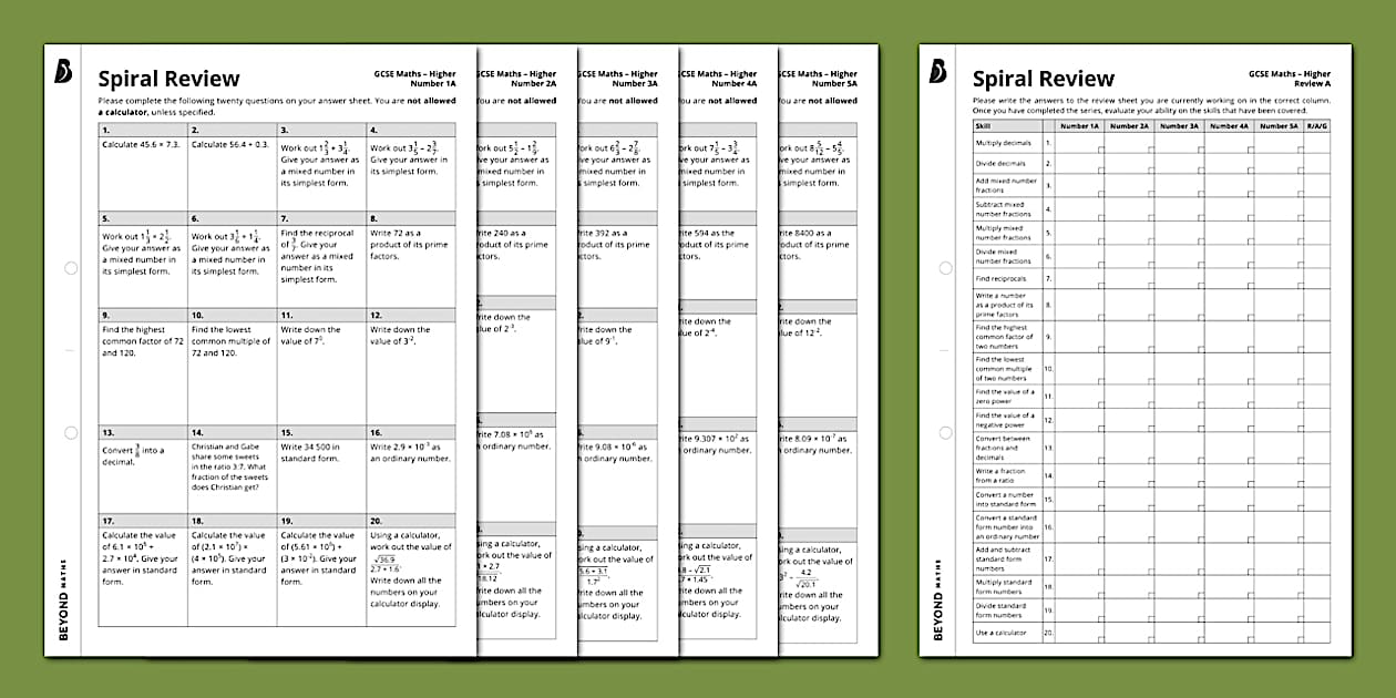 👉 Higher GCSE Number Spiral Review A | Beyond - Twinkl