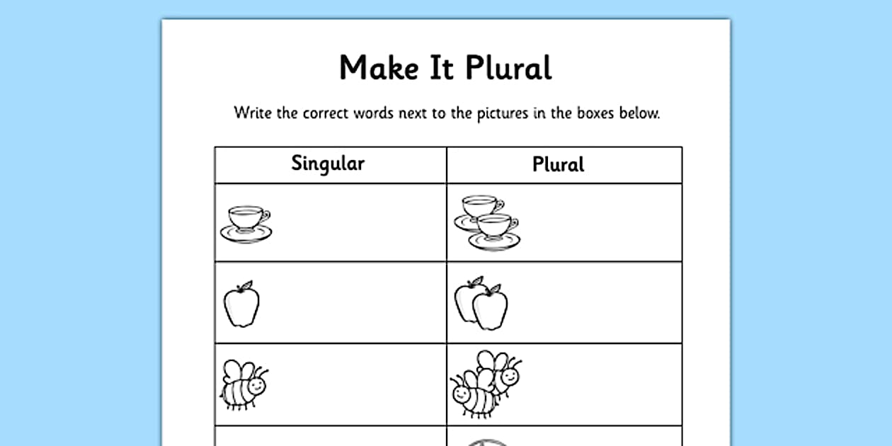 Singular and Plural Worksheet — Teaching Resource - Twinkl