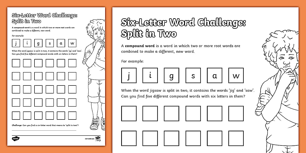 Six-Letter Word Challenge: Split in Two (teacher made)
