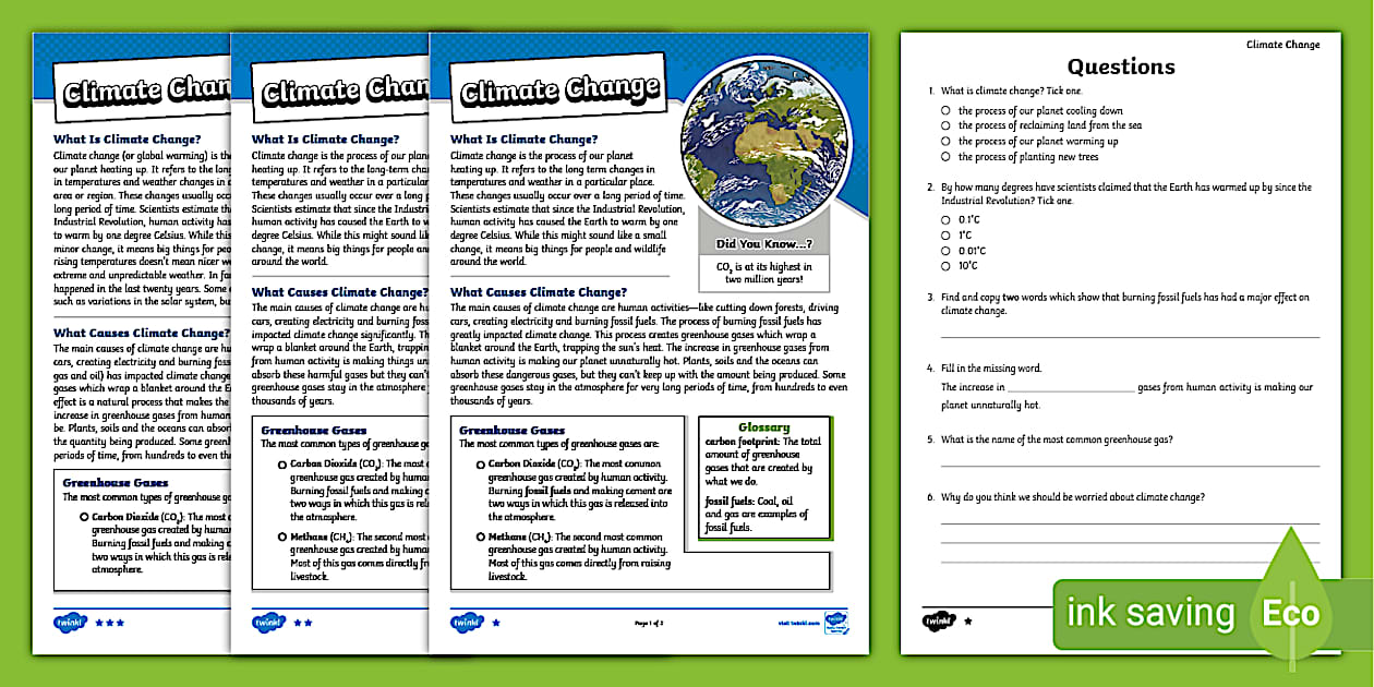 Middle Ability UKS2 Climate Change Differentiated Reading Comprehension