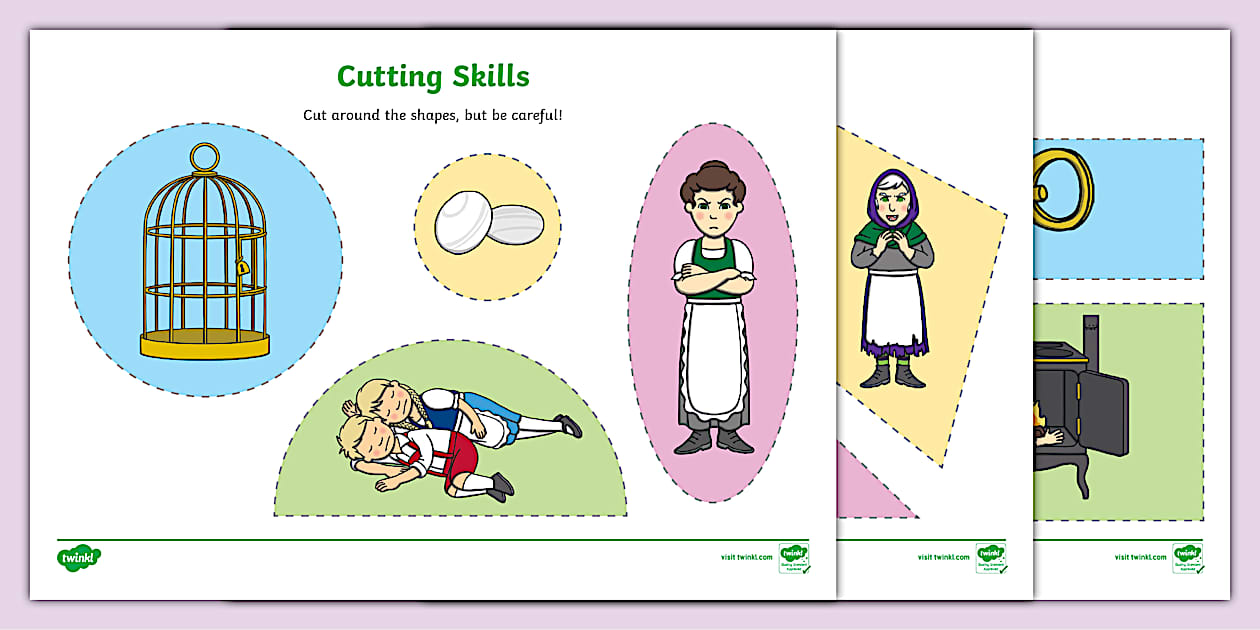 Hansel and Gretel Themed Cutting Skills Worksheet - Twinkl