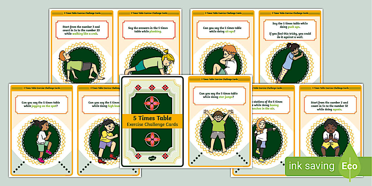 5 Times Table Challenge Exercise Cards - Twinkl Scotland