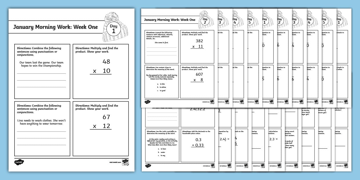 Fifth Grade January Morning Work Bundle - Twinkl