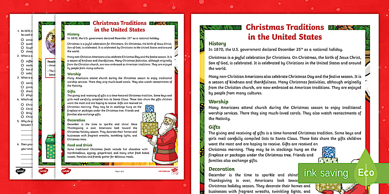 Christmas Reading Passages 4th Grade | Twinkl USA - Twinkl