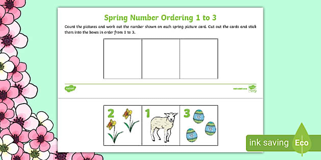 Spring-Themed Number Ordering 1 to 3 Activity - Twinkl