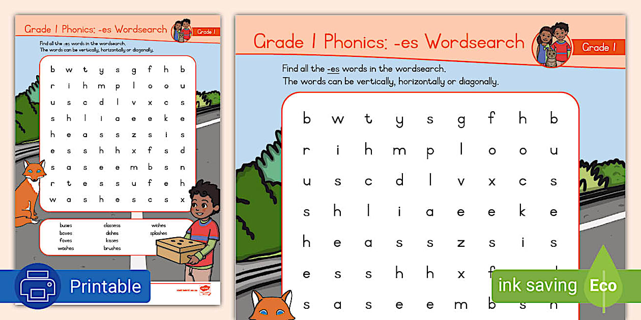 Grade 1 Phonics: -es Wordsearch