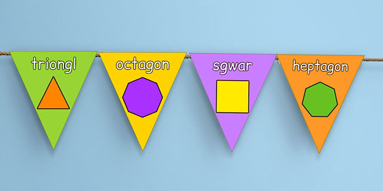 2D Shape Display Bunting Cymraeg (teacher made) - Twinkl