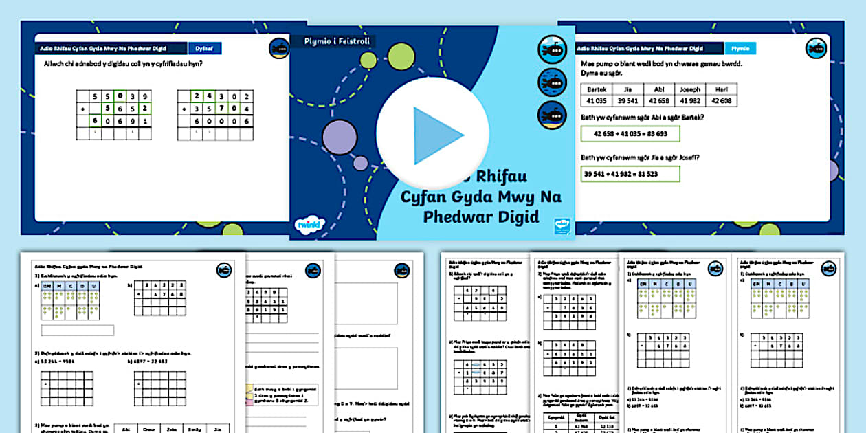 Plymio i Feistroli Adio Rhifau Cyfan Mewn Colofnau - Twinkl