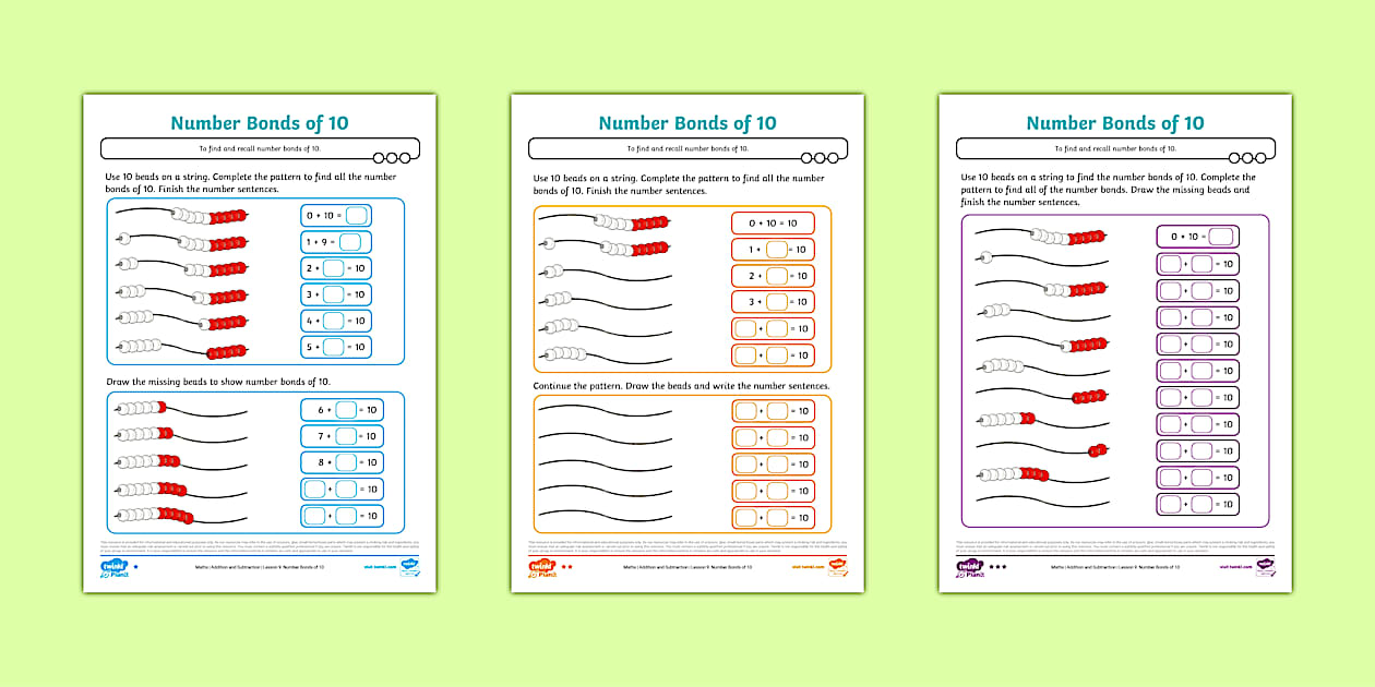 👉 Number Bonds of 10 Differentiated Maths Worksheets
