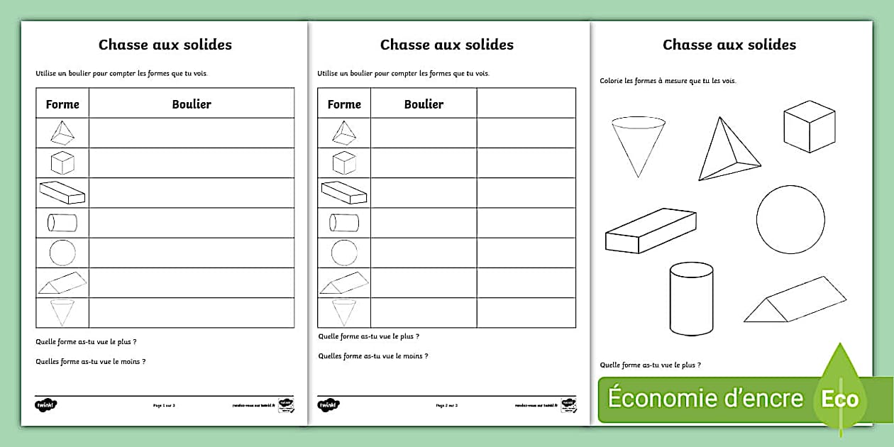 Chasse aux solides - fiche d'activités - Twinkl