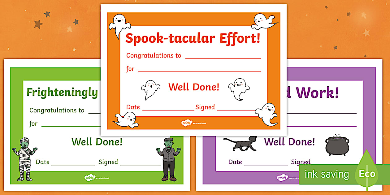 Black and White Halloween Themed Award Certificates - Twinkl