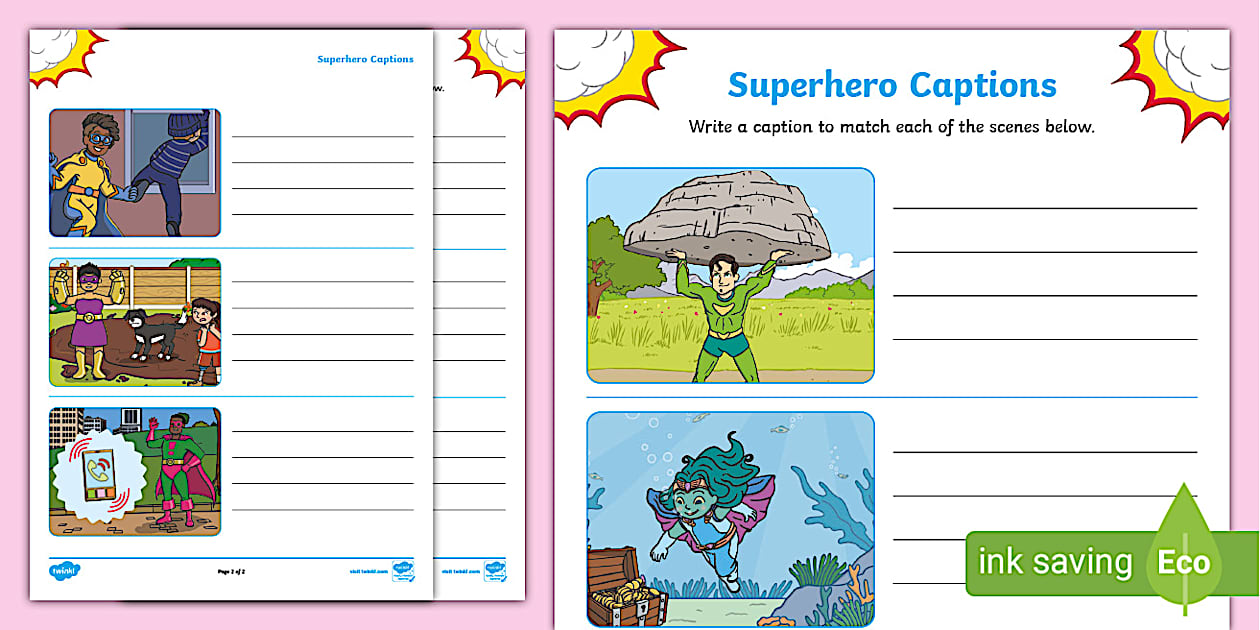 Superhero Captions Writing Activity (teacher made) - Twinkl