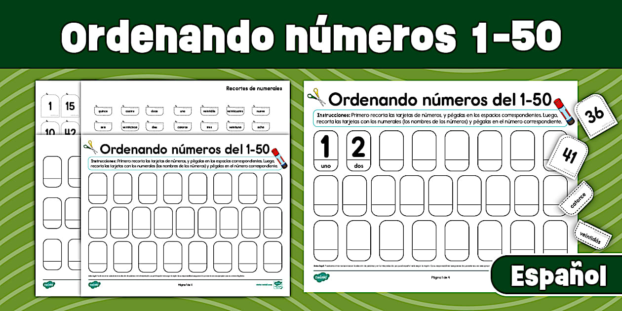 Recortar y pegar ordenando números del 1-50