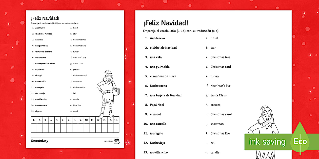 Christmas Matching Worksheet / Worksheet Spanish - Twinkl
