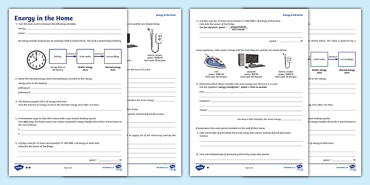 Intermediate Phase Energy in the Home Activity Sheet