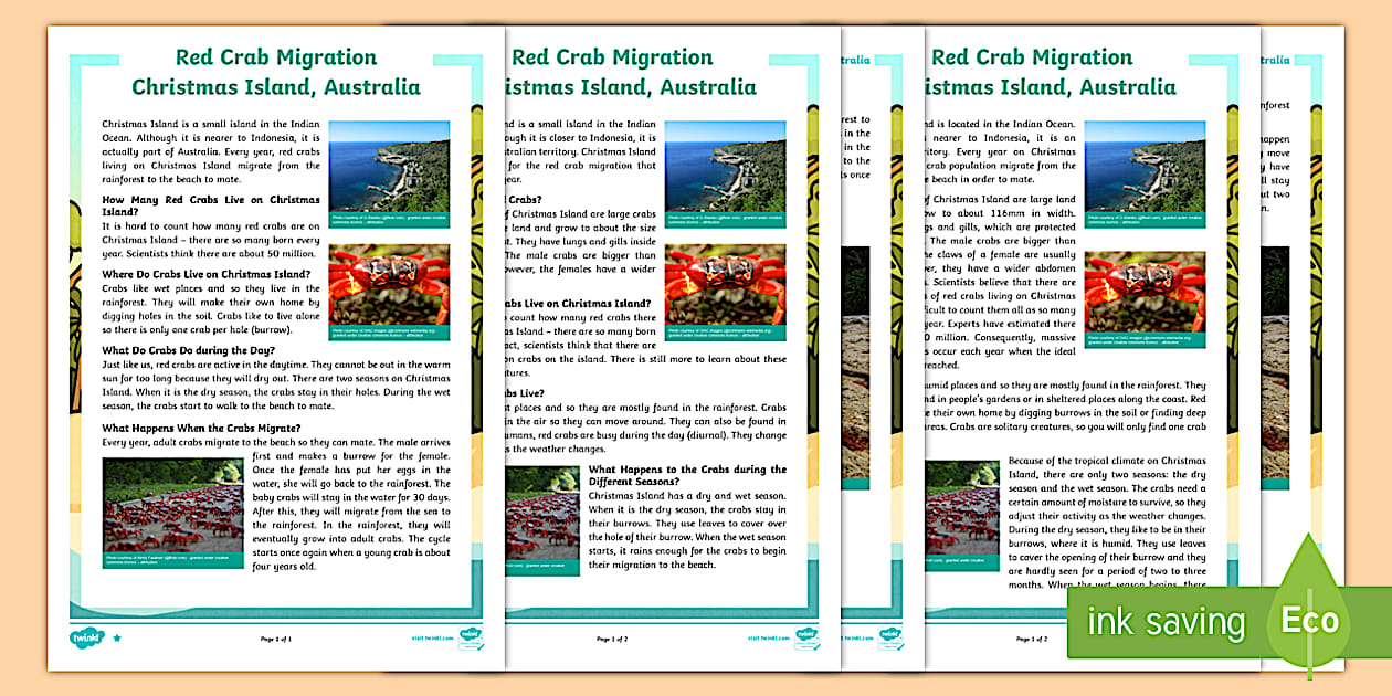Christmas Island Crab Migration Differentiated Fact File
