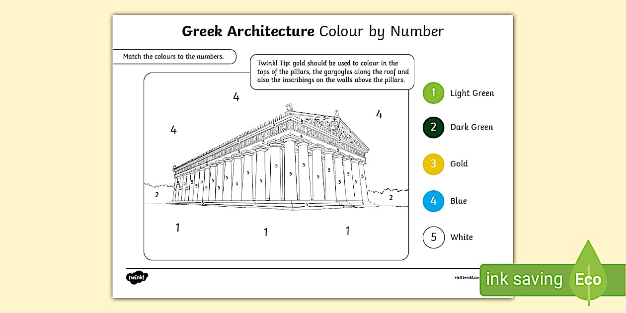 Greek Architecture Colour-by-Number Activity | Twinkl | KS1