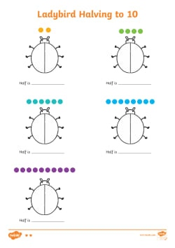 Differentiated Halving to 10 Ladybird Worksheet.