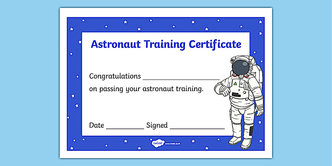 Astronaut Certificate - Training for Space (teacher made)