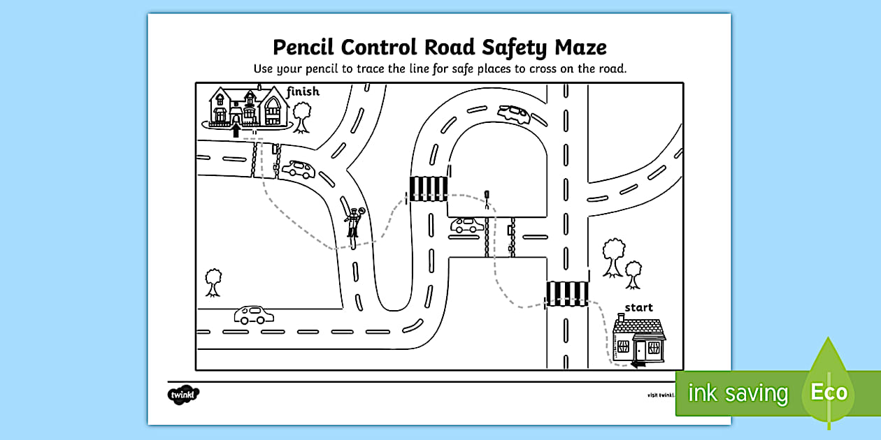 Safe Road Crossing Pencil Control Worksheet (teacher made)