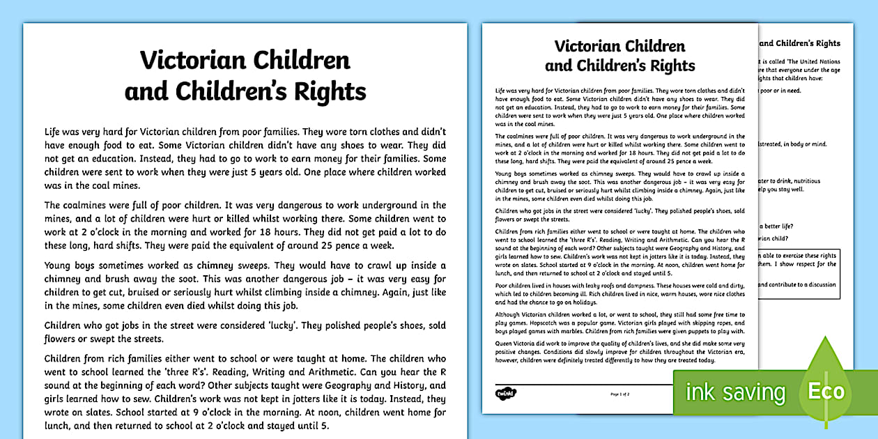 Editable Victorian Children and Children's Rights Information Sheet CfE