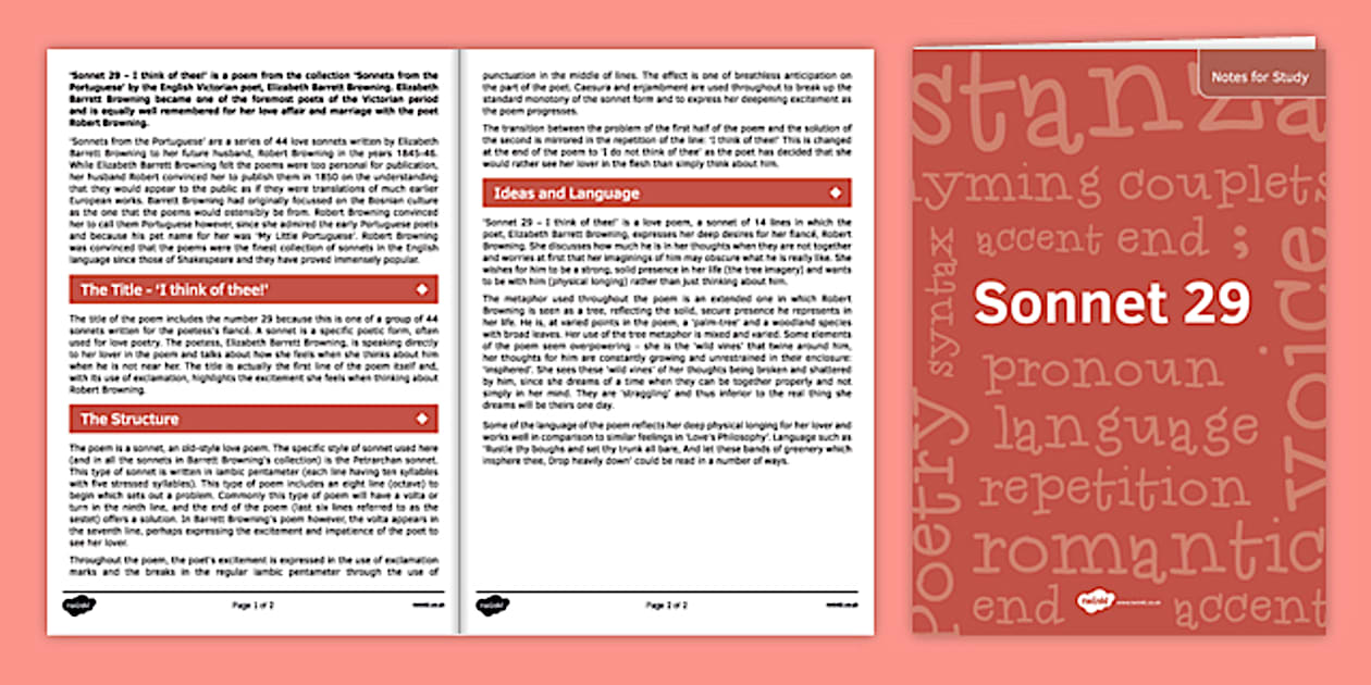 Sonnet 29: I Think of Thee | AQA Poetry | Beyond - Twinkl