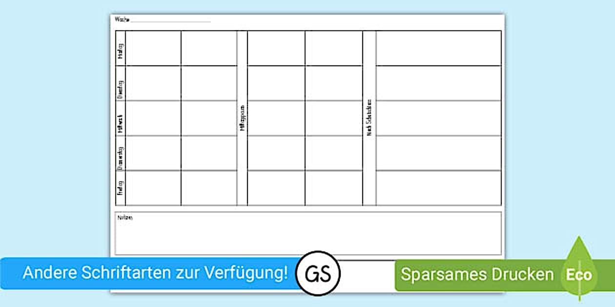 Stundenplan: Template für Kinder in der Grundschule
