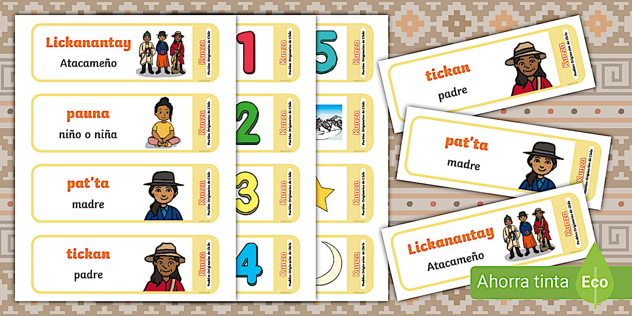 Tarjetas de Vocabulario Kunza Español - Twinkl