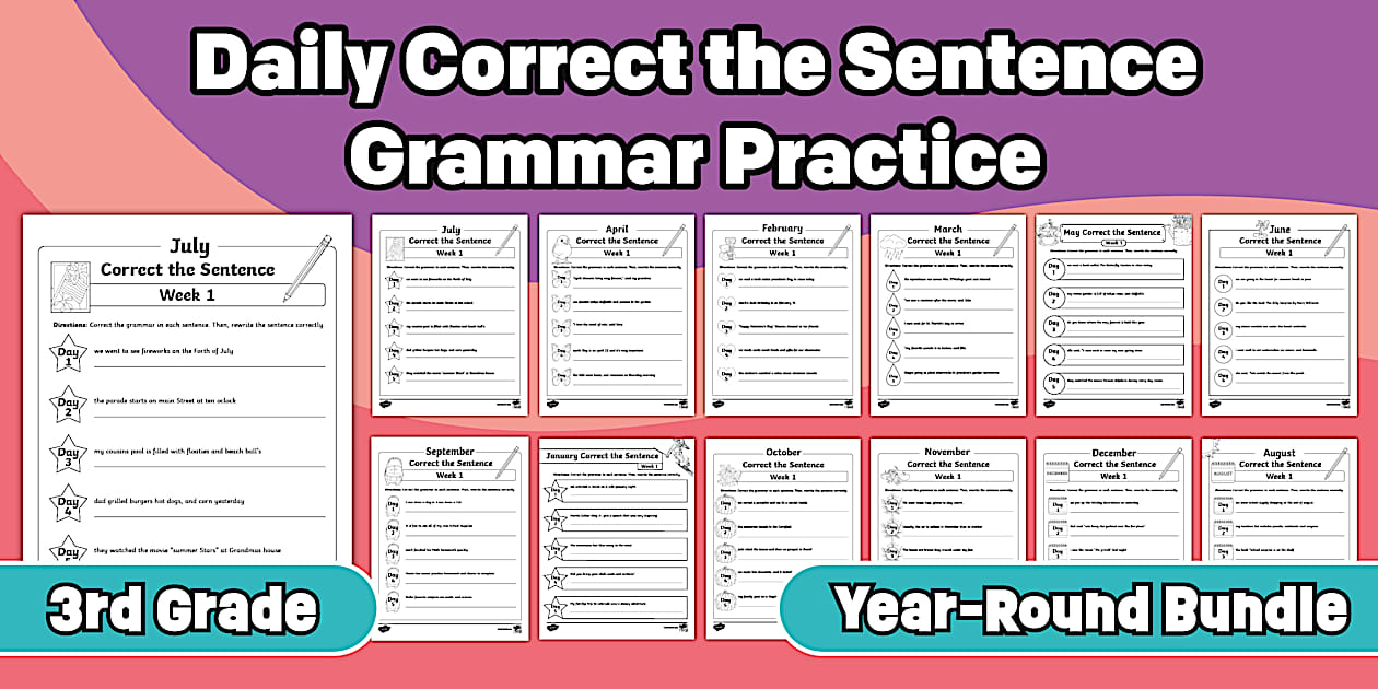 3rd Grade 12 Months of Daily Correct the Sentence Bundle