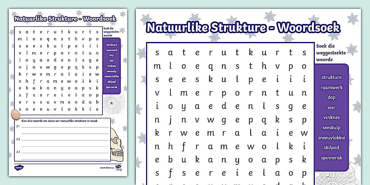 Natuurlike Strukture Woordsoek (creat de profesori) - Twinkl