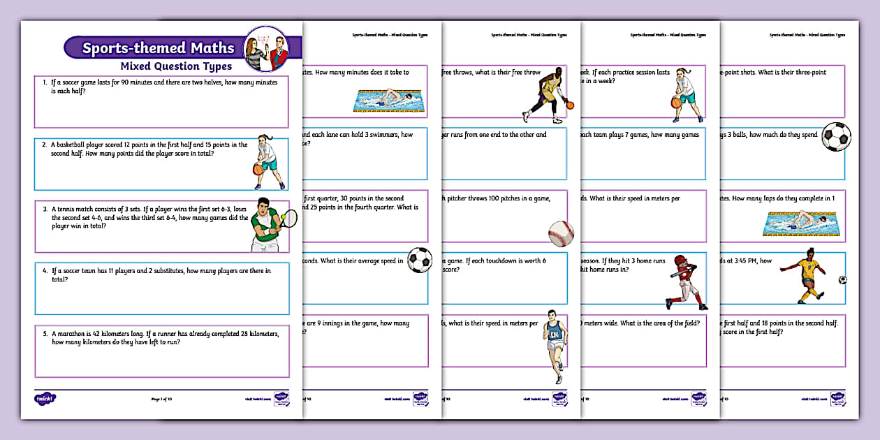 Sports-themed Maths - Mixed Question Types (English)