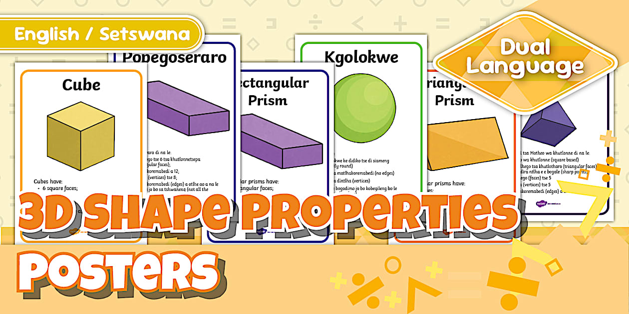 Grade 7 Maths - Term 3 - 3D Shape Properties - Poster Pack - Setswana ...