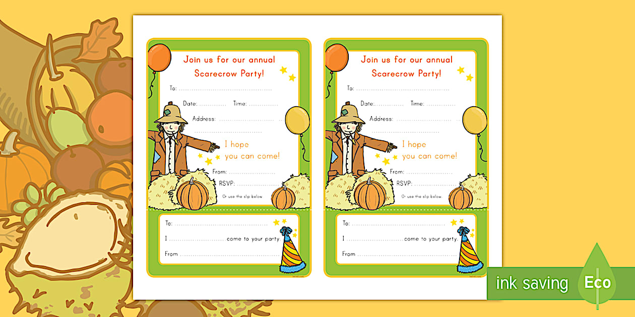 Scarecrow Party Editable Invitation Cards