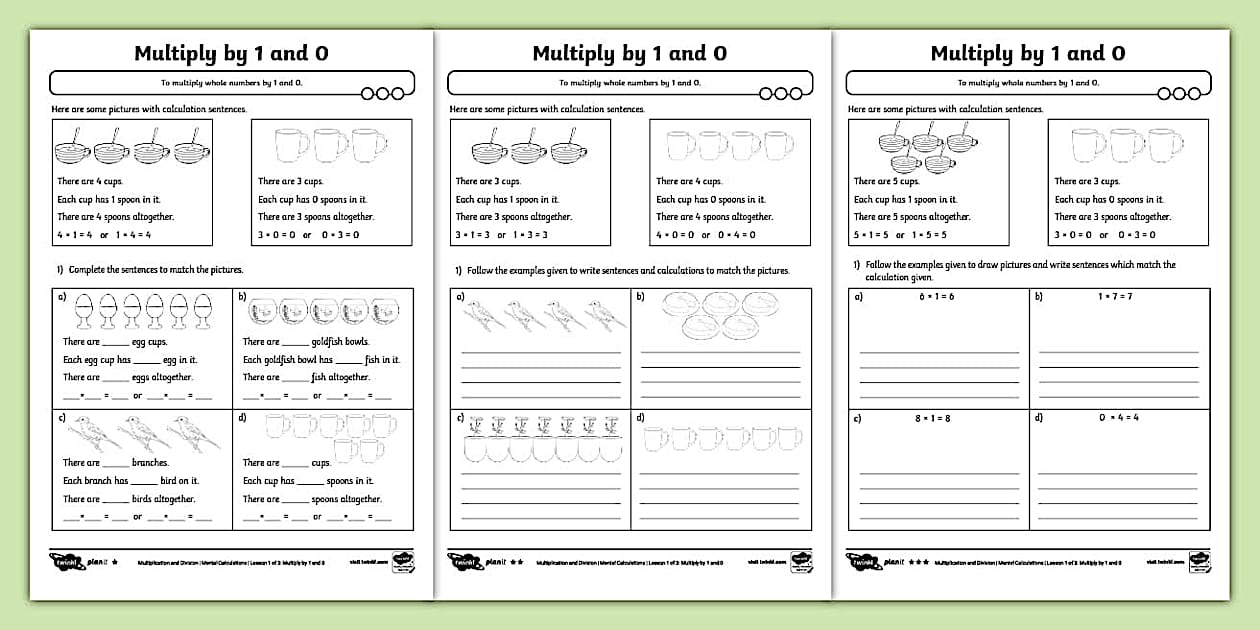 👉 Multiply by 1 and 0 Differentiated Activity Sheets