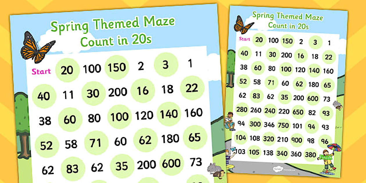 Counting in 20s Maze Worksheet / Worksheet (teacher made)