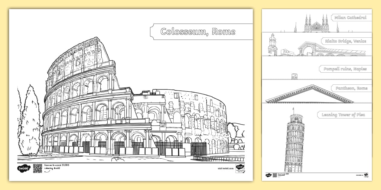 Italian Landmarks Colouring Pages (teacher made) - Twinkl