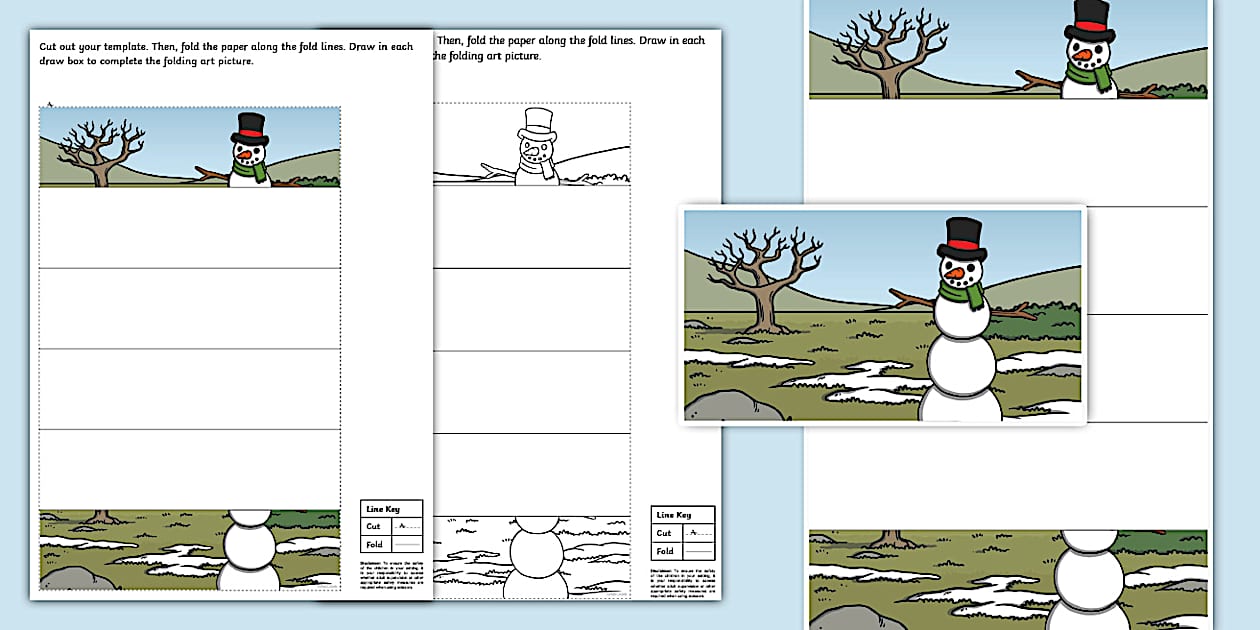 Snowperson Folding Art Template (Teacher-Made) - Twinkl