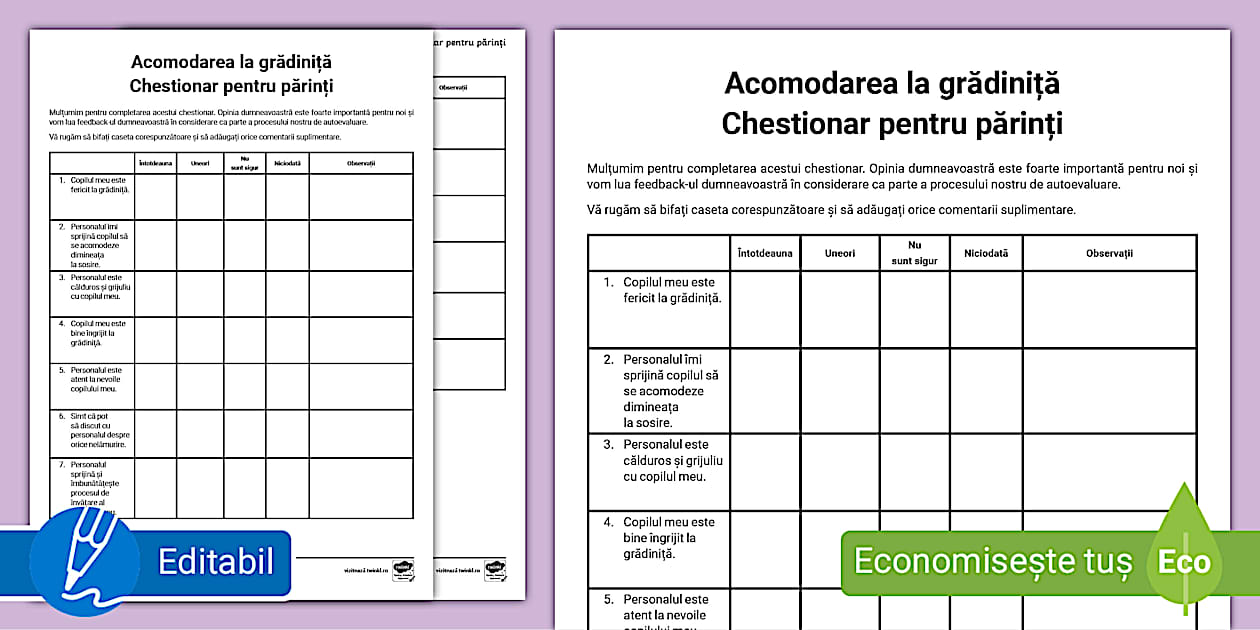 Acomodarea la grădiniță – Chestionar pentru părinți