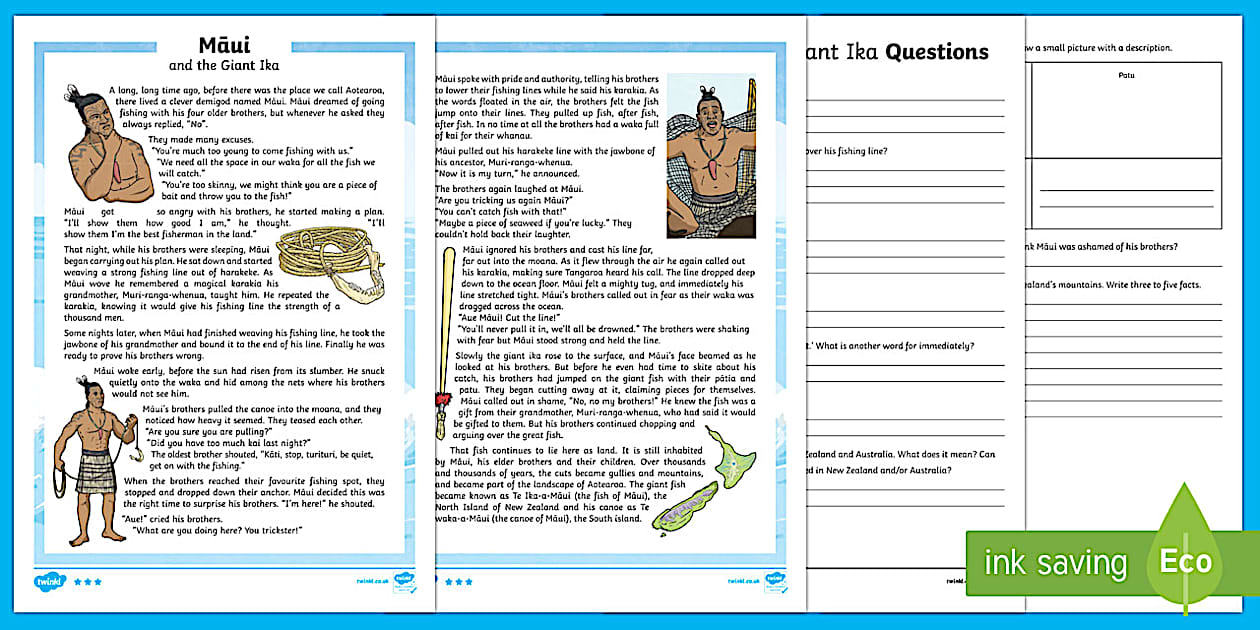 Higher Ability Māui and the Giant Ika Differentiated Reading Comprehension