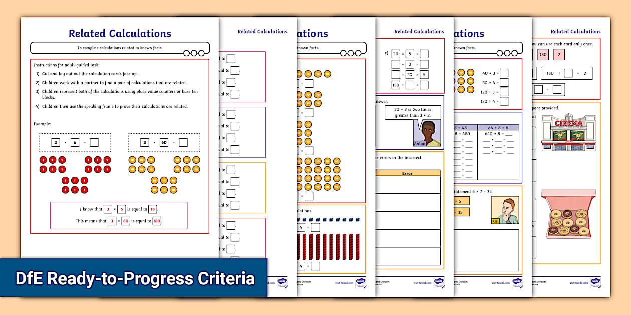 👉 Related Calculations Differentiated Worksheets - Twinkl