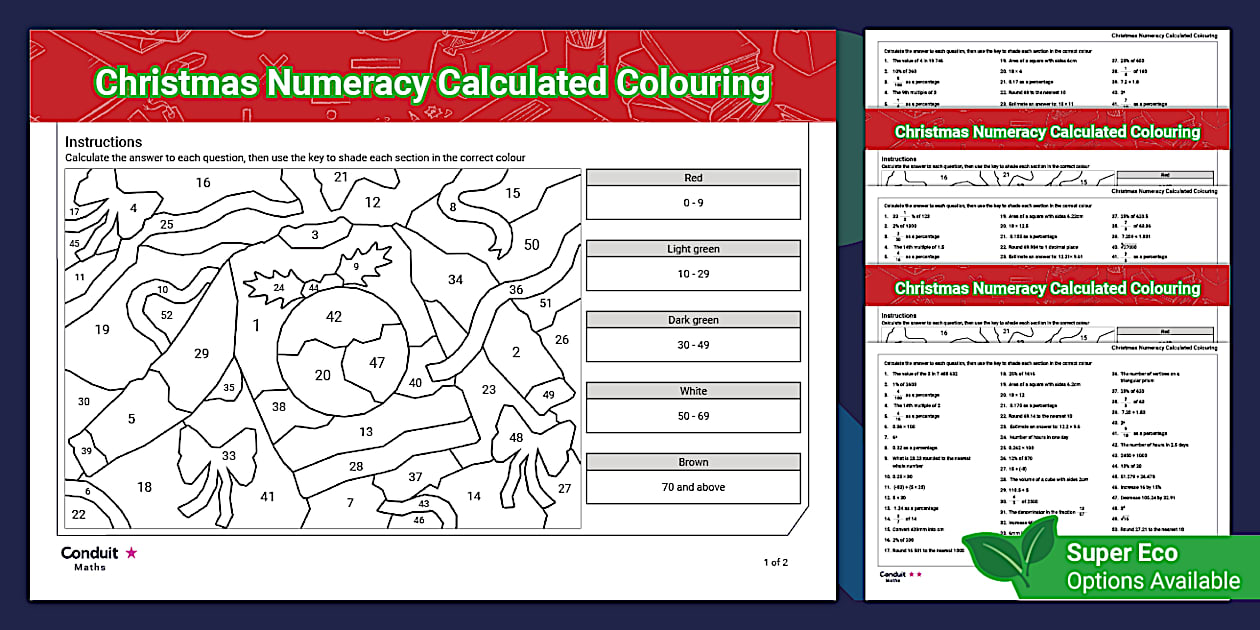 Christmas Numeracy Differentiated Calculated Colouring