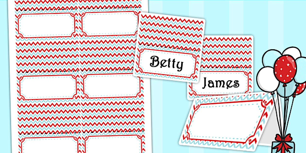 Editable Zig Zag Birthday Party Place Names And Food Labels Red And Blue