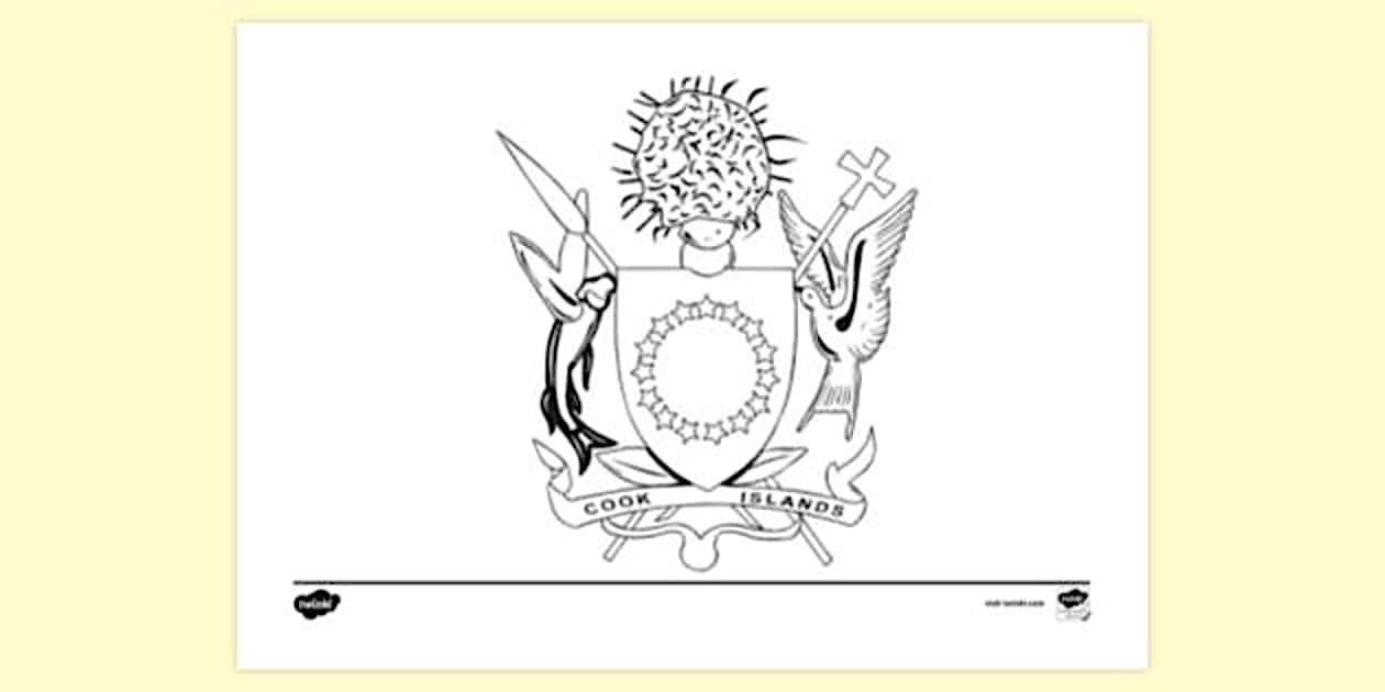 Cook Islands Coat of Arms Colouring Sheet - Twinkl