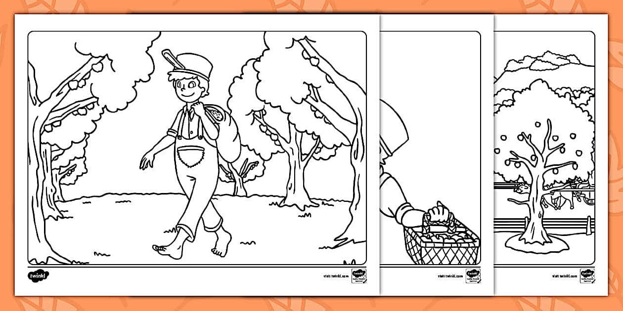 Johnny Appleseed Coloring Pages - Twinkl