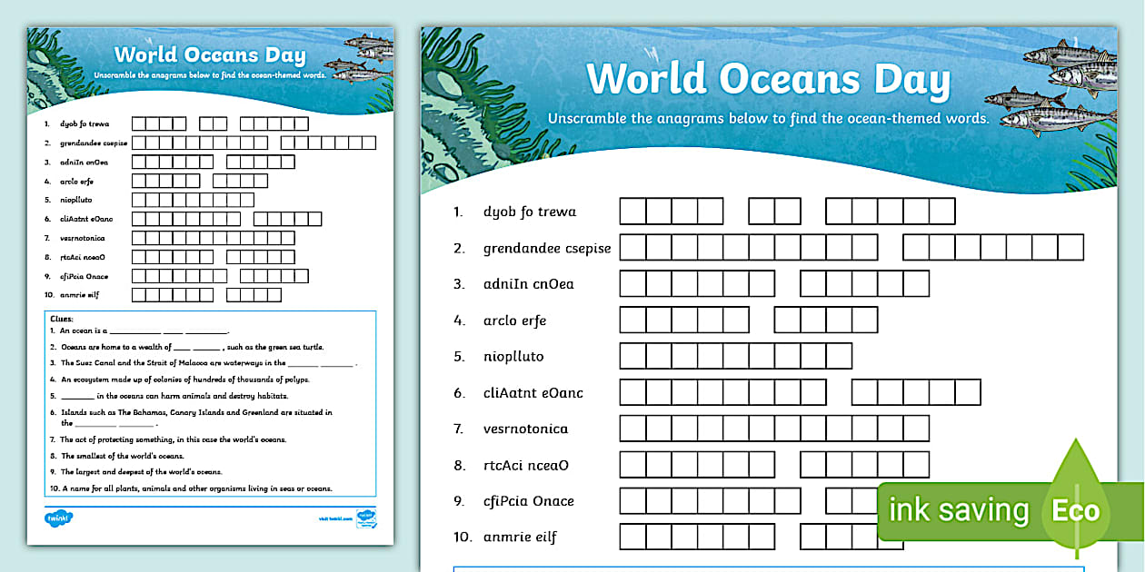 Ocean Word Scramble Activity | Twinkl | KS2 | Ocean Day
